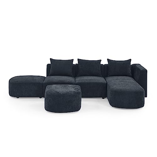 Free Combination Upholstered Reversible Modular Sectional Sofa,Rearrangeable L-Shaped Corner Cloud Deep Sofá with Right Side Chaise,Ottoman and Waist Pillows for Living Room Office Furniture Set