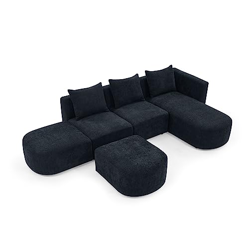 Free Combination Upholstered Reversible Modular Sectional Sofa,Rearrangeable L-Shaped Corner Cloud Deep Sofá with Right Side Chaise,Ottoman and Waist Pillows for Living Room Office Furniture Set