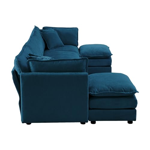 ERYE 146.5" U Shaped Reversible Chaises Sectional Sofa Modern Deep Seat Sofa & Couch with Movable Ottomans, Oversized Modular Sleeper Upholstered for Living Room, Apartment, Studio, Office