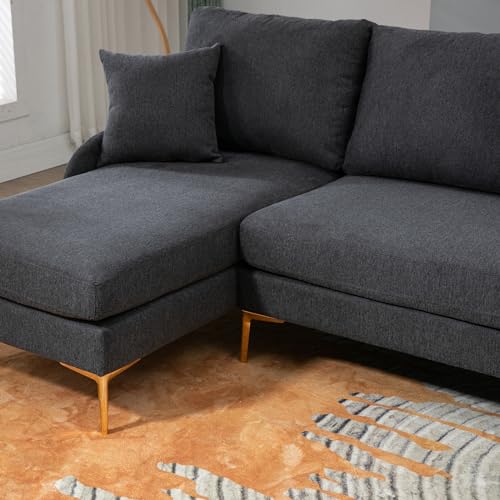 110" W Convertible Sectional Sofa with Reversible Chaise Lounge and Activity Ottoman, Polyester Blend U-Shape Modular Sectional Couch, 4-Seat Sofa Couch for Living Room Apartment Office, Charcoal Grey