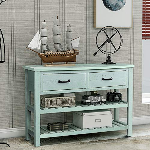 Retro Console Table Sofa Entryway Side Table Furniture with 2 Drawers and 2 Bottom Shelves for Living Room Home Decor