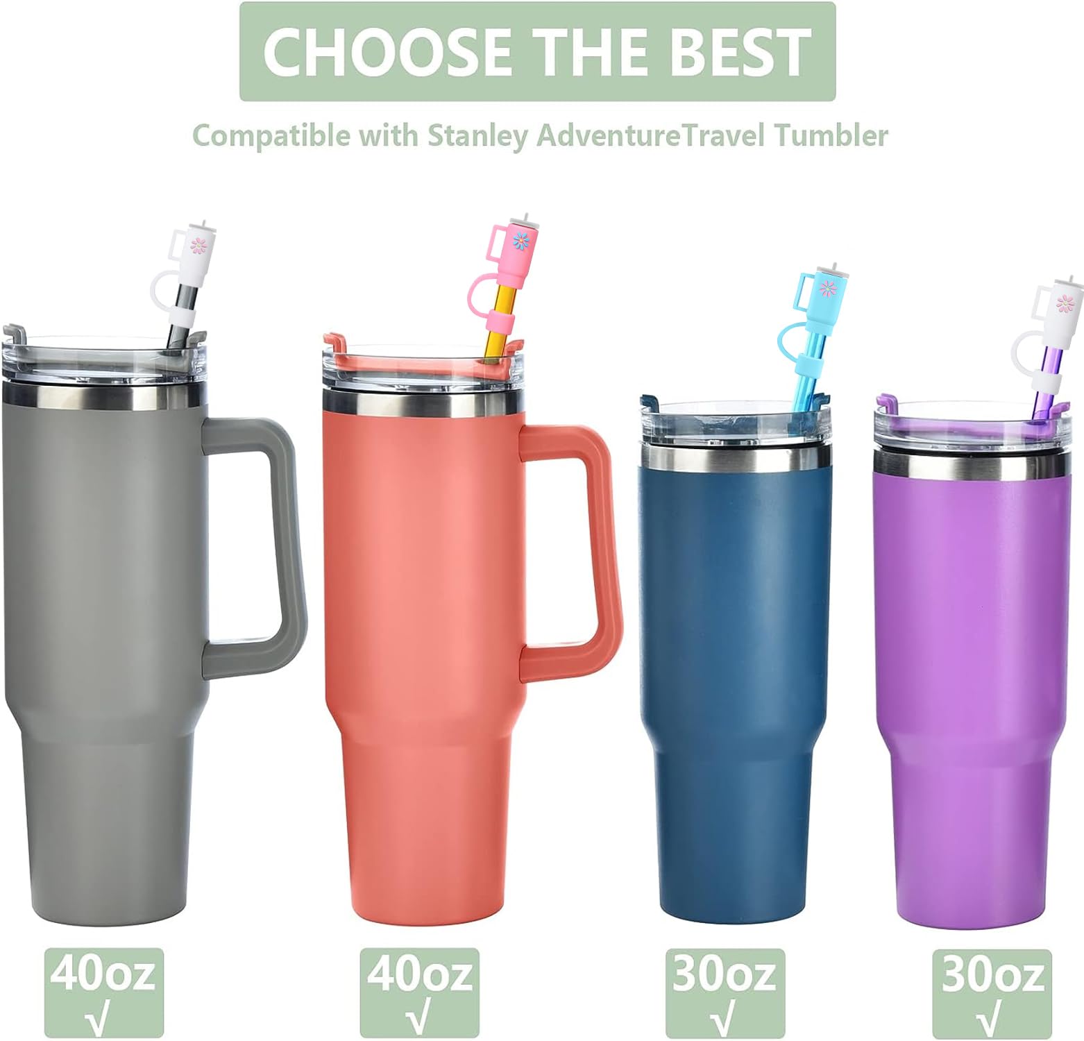 12 Pack Replacement Straws and Covers for 40 oz Stanley Adventure Travel Tumbler Cup, Reusable Plastic Straws with Cleaning Brush, Compatible with 40oz 30oz 20oz 14oz Stanley Water Jug, 12inch