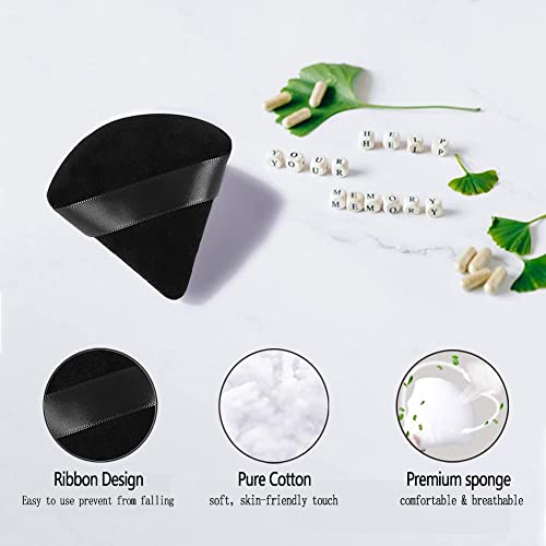 6Pcs Velour Triangle Powder Puff,Soft Pure Cotton Face Makeup Sponge Powder Puffs,Loose Powder Cosmetic Foundation Mineral Powder Wet Dry-Black