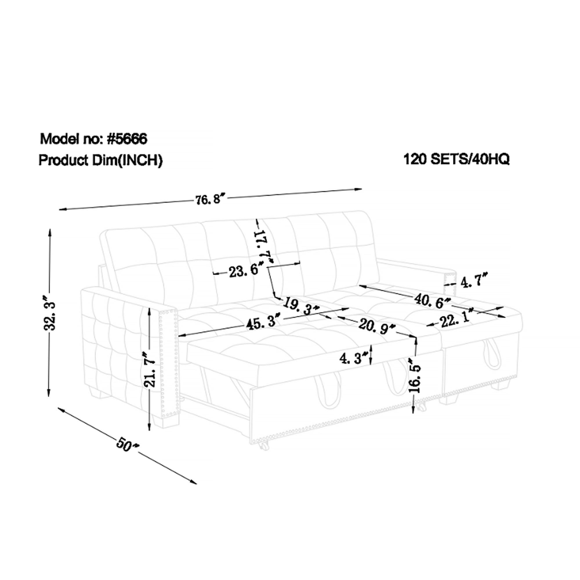 Polibi 76.8'' Pull Out Sleeper Reversible Sectional Storage Sofa Bed,Convertible Velvet Corner Sofa Bed and L-Shape 2 Seat Sectional Chaise with Storage,Sleeper Sofa for Living Room,Dark Grey