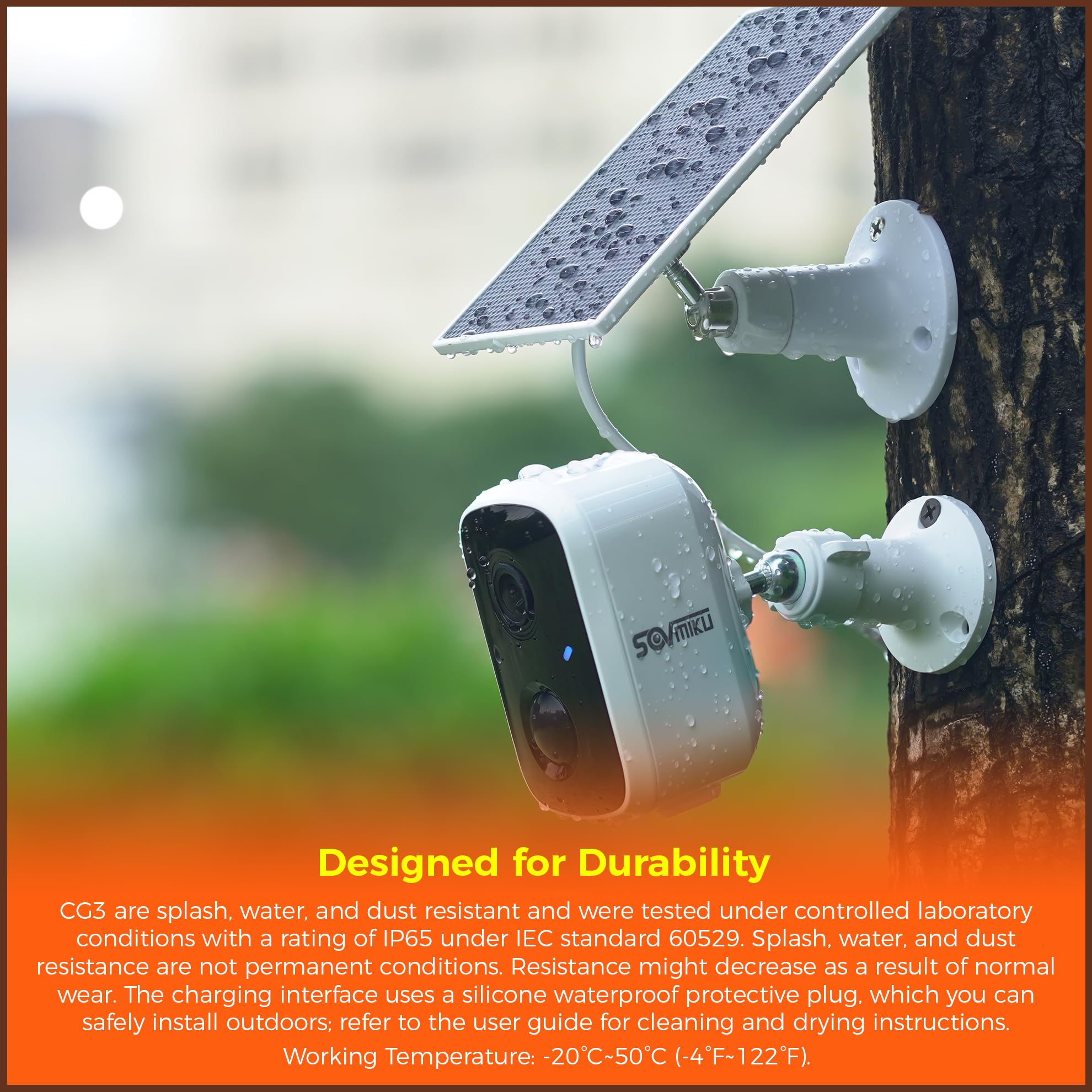 Sovmiku CG3 2K Starlight Color Night Vision,Solar Security Camera Wireless Outdoor,2-years Free Cloud Storage,Easy to Setup,Motion Detection,Two Way Audio,Audible Flashlight Siren,2.4GHz Wi-Fi,SD Slot