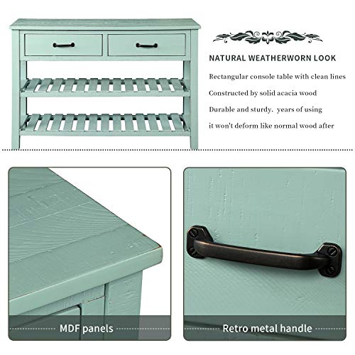Retro Console Table Sofa Entryway Side Table Furniture with 2 Drawers and 2 Bottom Shelves for Living Room Home Decor