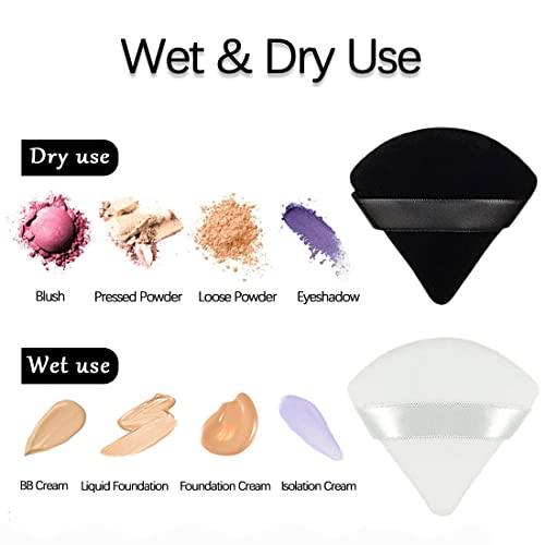 6Pcs Velour Triangle Powder Puff,Soft Pure Cotton Face Makeup Sponge Powder Puffs,Loose Powder Cosmetic Foundation Mineral Powder Wet Dry-Black