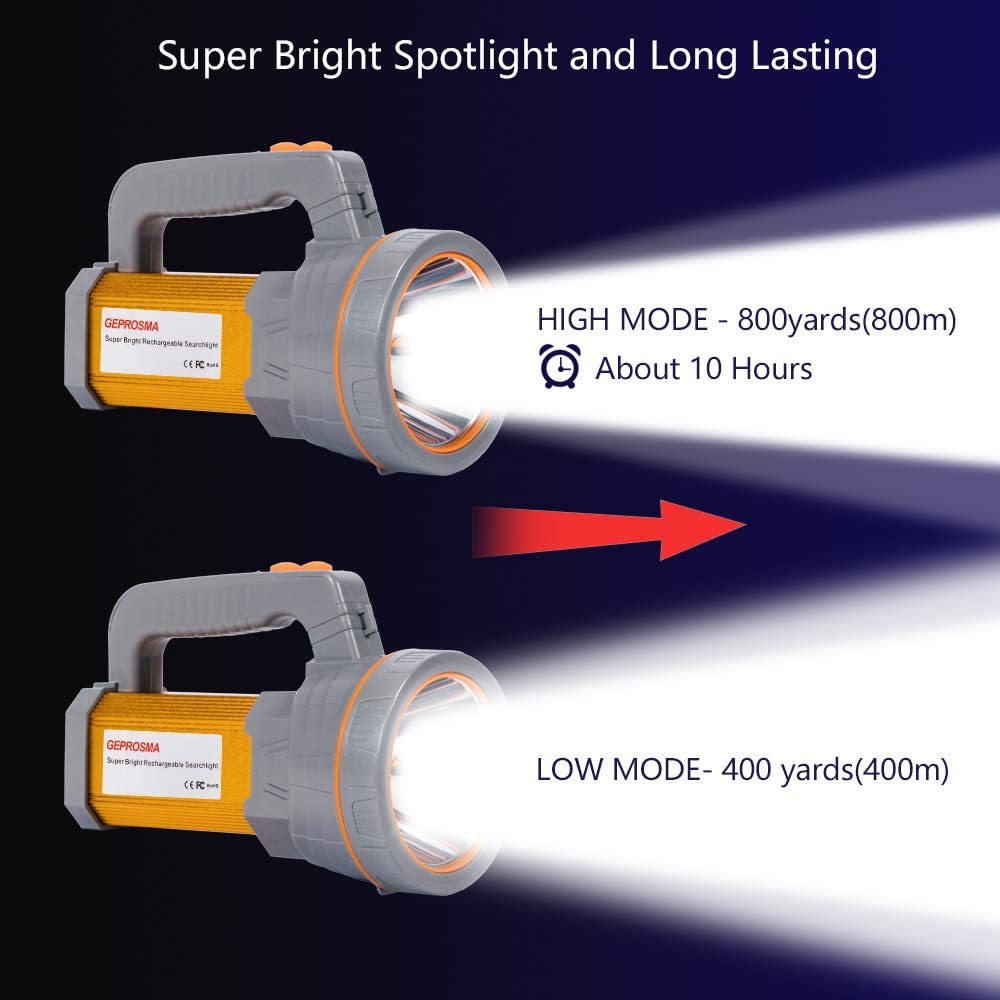 GEPROSMA Multi Functions Rechargeable Flashlight High Lumens,Handheld Spotlight LED 6000 Lumens Super Bright, Large Battery 10000 Long Lasting Powerful Searchlight Plus Side Lantern,Home Outdoor