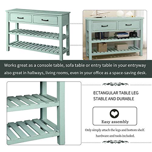 Retro Console Table Sofa Entryway Side Table Furniture with 2 Drawers and 2 Bottom Shelves for Living Room Home Decor