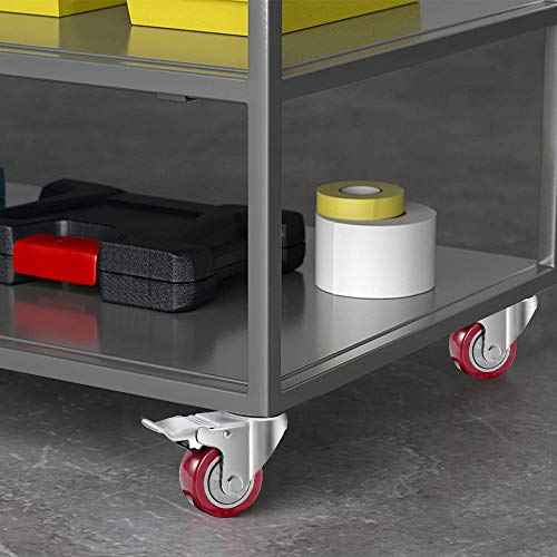 D&L 3 Inch Plate Swivel Casters Wheels 1400lbs Heavy Duty Casters with Brake Polyurethane Dual Locking Casters Set of 4 Red DL-I3-001R