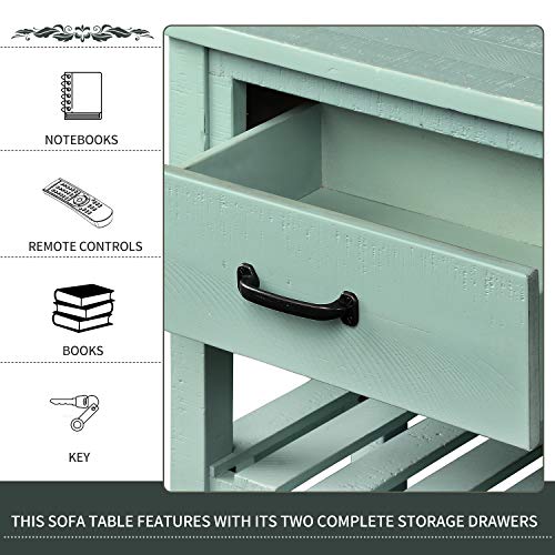 Retro Console Table Sofa Entryway Side Table Furniture with 2 Drawers and 2 Bottom Shelves for Living Room Home Decor