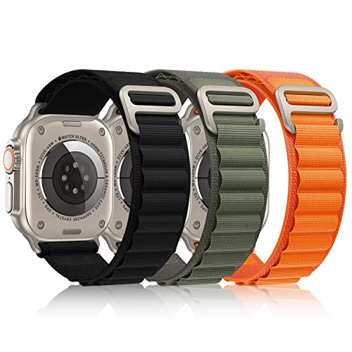 [3 Pack] Alpine Loop Compatible with Apple Watch Band 49mm 45mm 44mm 42mm 41mm 40mm 38mm, Sport Nylon Solo Loop Rugged Strap with Titanium G‑Hook for iWatch Utral/SE Series 8 7 6 5 4 3 2 1