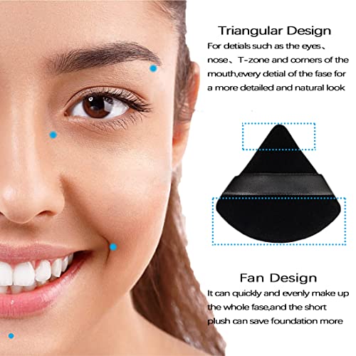 6Pcs Velour Triangle Powder Puff,Soft Pure Cotton Face Makeup Sponge Powder Puffs,Loose Powder Cosmetic Foundation Mineral Powder Wet Dry-Black
