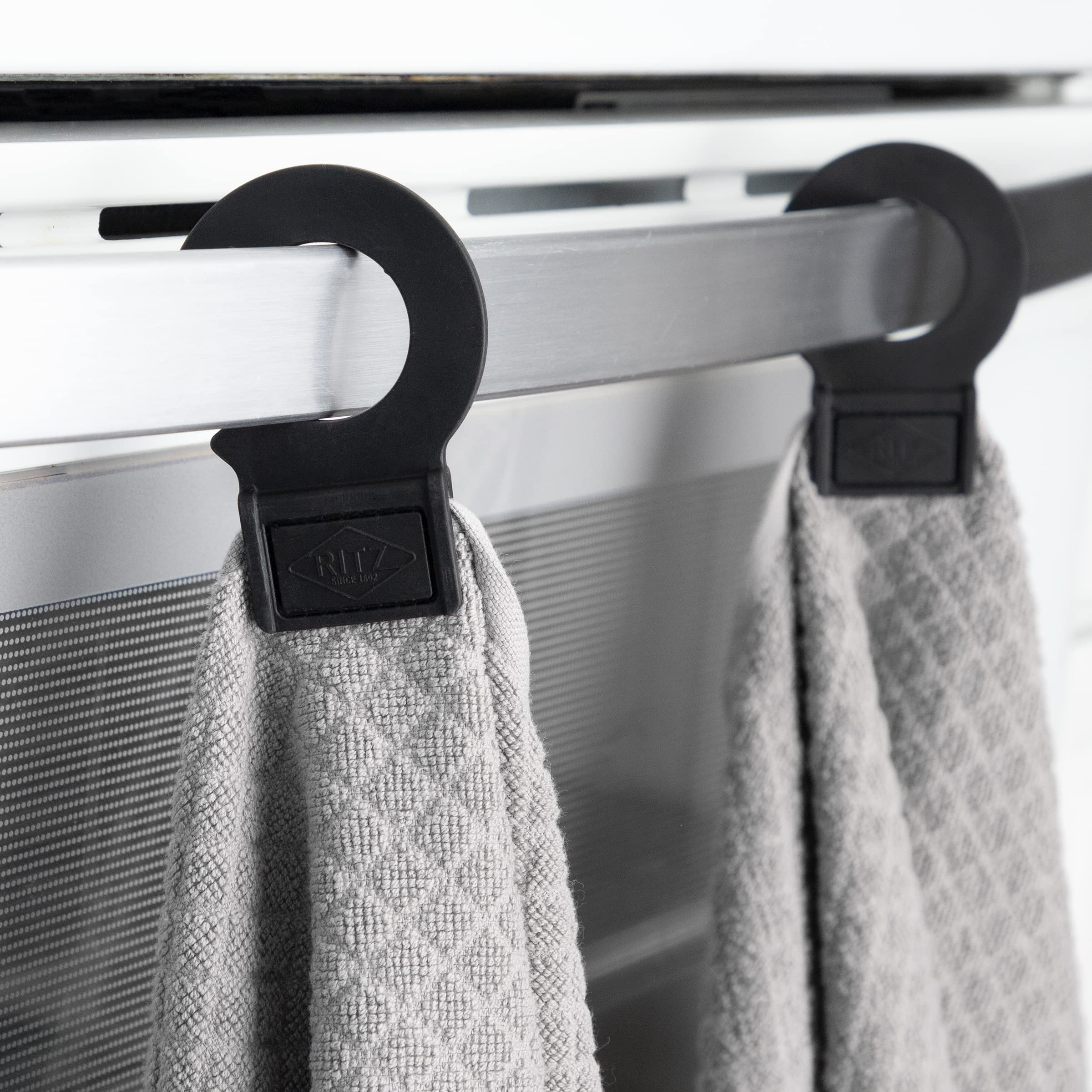 Ritz Premium Hook and Hang Towel (2-Pack), 18" x 28", Long-Lasting and Durable Rubber Hook, Highly Absorbent and Super Soft Hand Cloths for Kitchen, Bathroom, or Laundry Room, Titanium