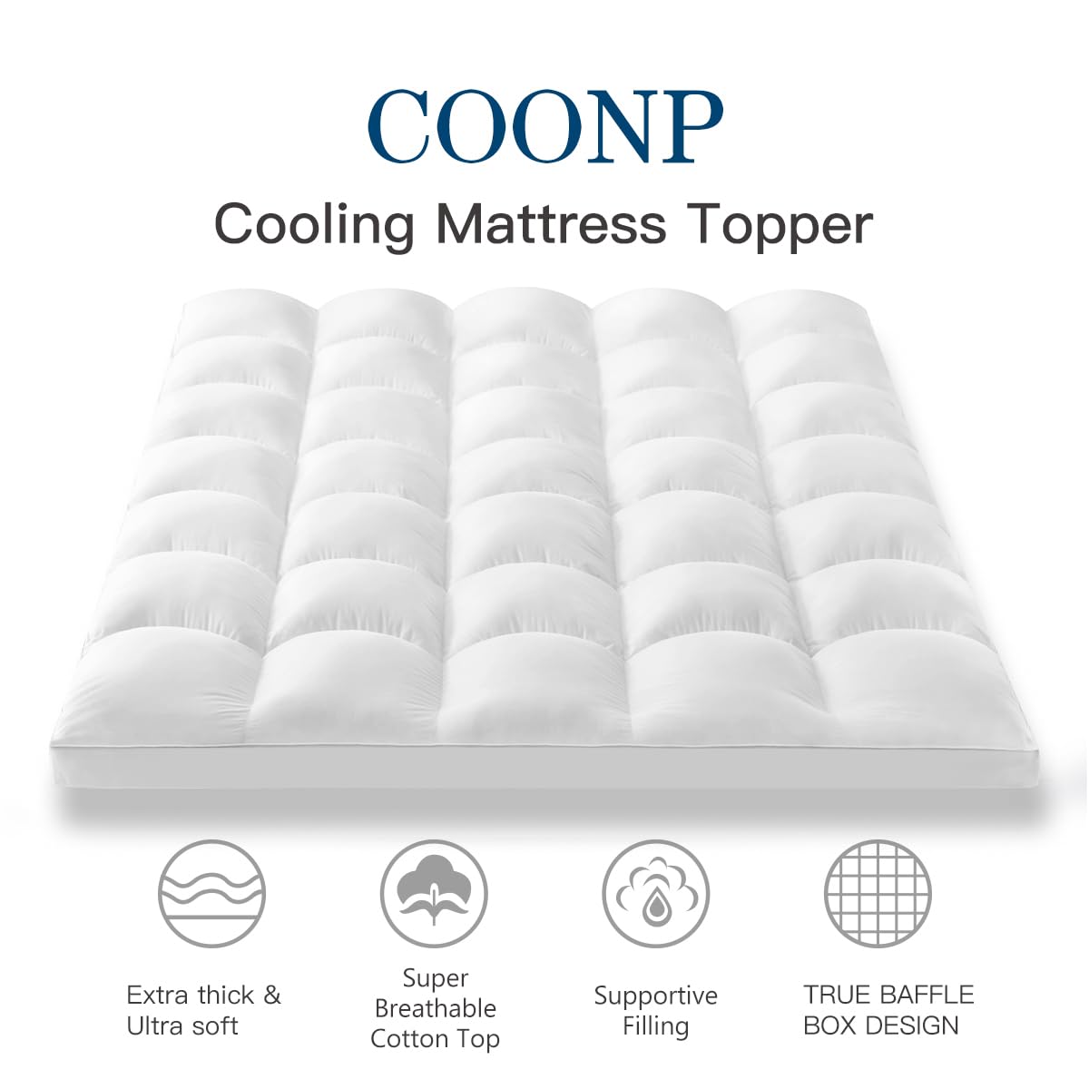 COONP Queen Mattress Topper, Extra Thick Pillowtop, Cooling Mattress Topper, Plush Mattress Pad Cover 400TC Cotton Top Protector with 8-21 Inch Deep Pocket 3D Snow Down Alternative Fill