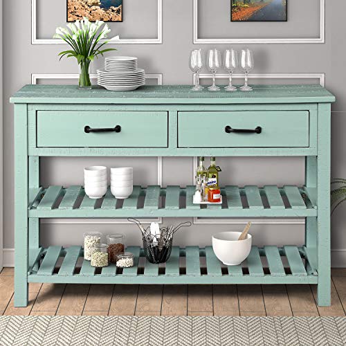 Retro Console Table Sofa Entryway Side Table Furniture with 2 Drawers and 2 Bottom Shelves for Living Room Home Decor