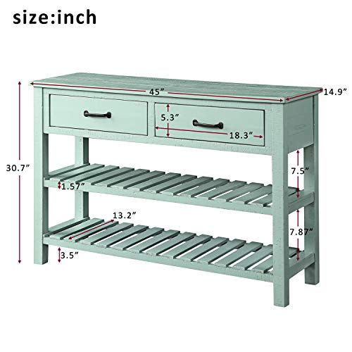 Retro Console Table Sofa Entryway Side Table Furniture with 2 Drawers and 2 Bottom Shelves for Living Room Home Decor