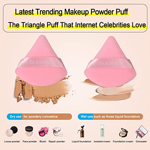 BLAAROOM 6 Pieces Powder Puff Face Makeup Velour Soft Triangle Powder Puffs for Loose Powder Mineral Powder Body Powder Wet Dry Cosmetic Foundation Sponge Makeup Tool - Pink
