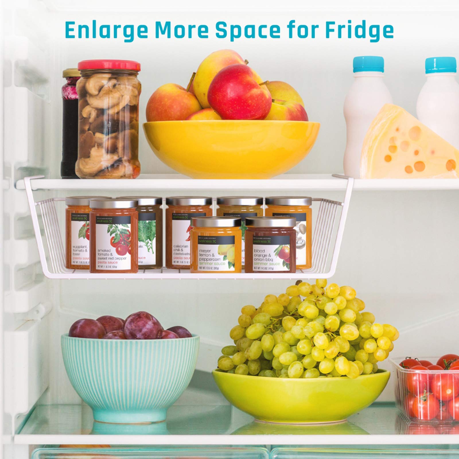 Hanging Under Shelf Storage Basket - iSPECLE 6 Pack Under Cabinet Desk Storage Shelf Organizer Sliding Pantry Organization and Storage for Kitchen Pantry Bookshelf, White