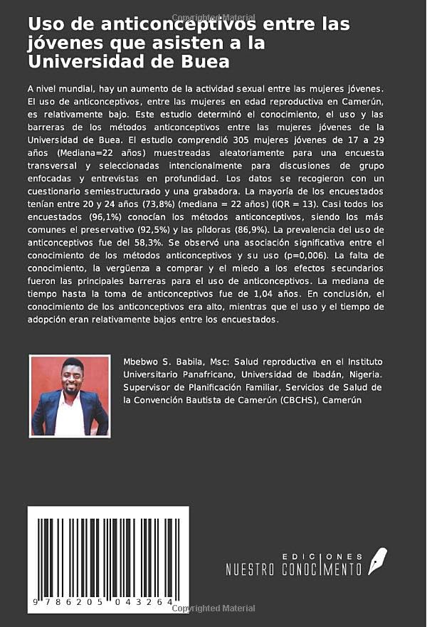 Uso de anticonceptivos entre las jóvenes que asisten a la Universidad de Buea (Spanish Edition)