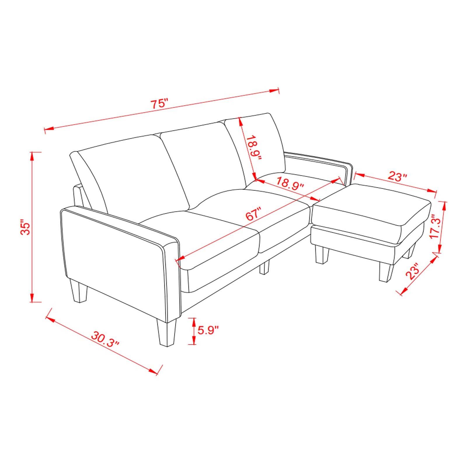 Myshle Sectional Sofa Reversible Chaise, 4-Seat Modular Set with Convertible Ottoman, L-Shape Linen Fabric Corner Futon Couches for Living Room Apartment Small Space Beige