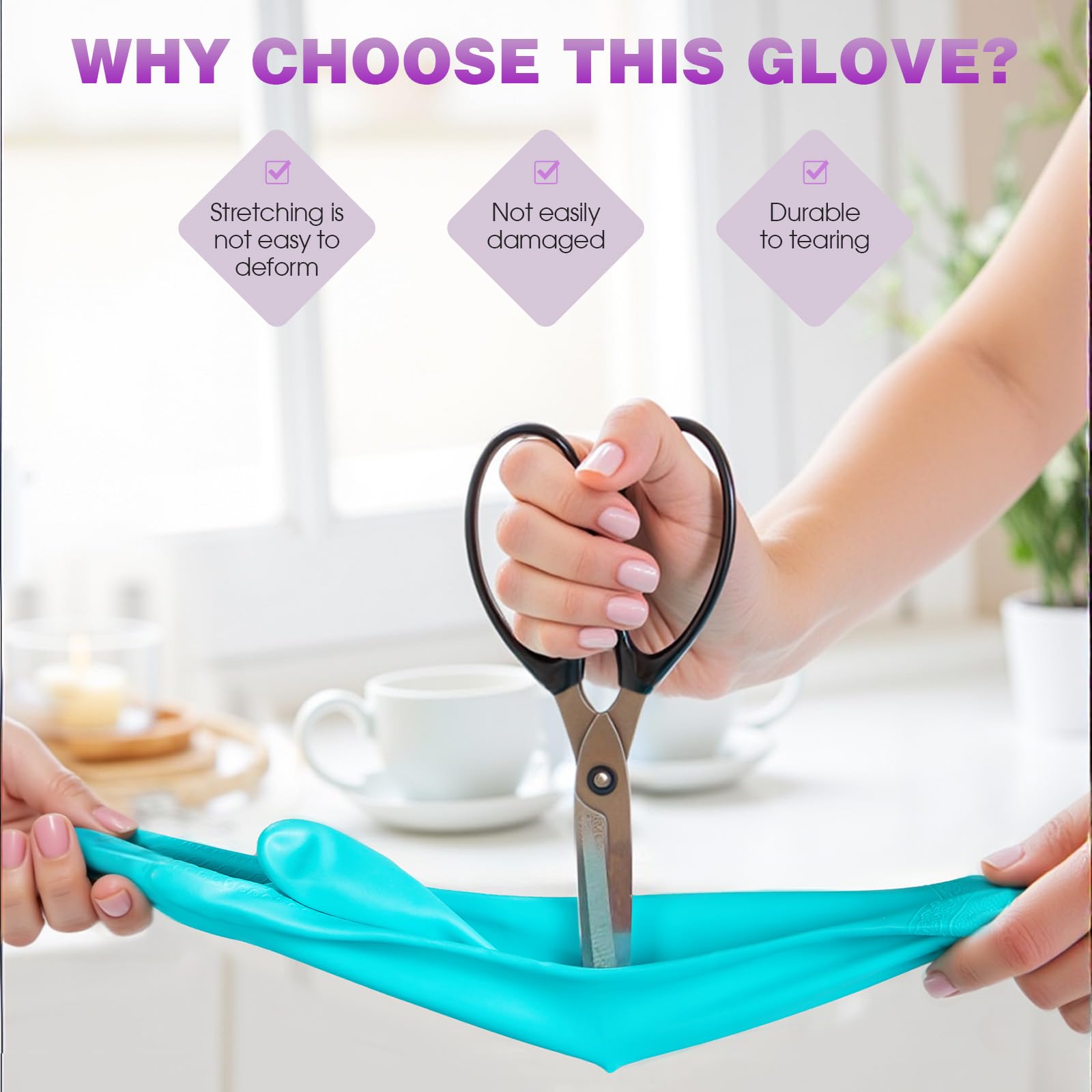 Elgood Reusable Dishwashing Cleaning Gloves with Latex free, Cotton lining ,Kitchen Gloves 2 Pairs,Purple+blue, Medium
