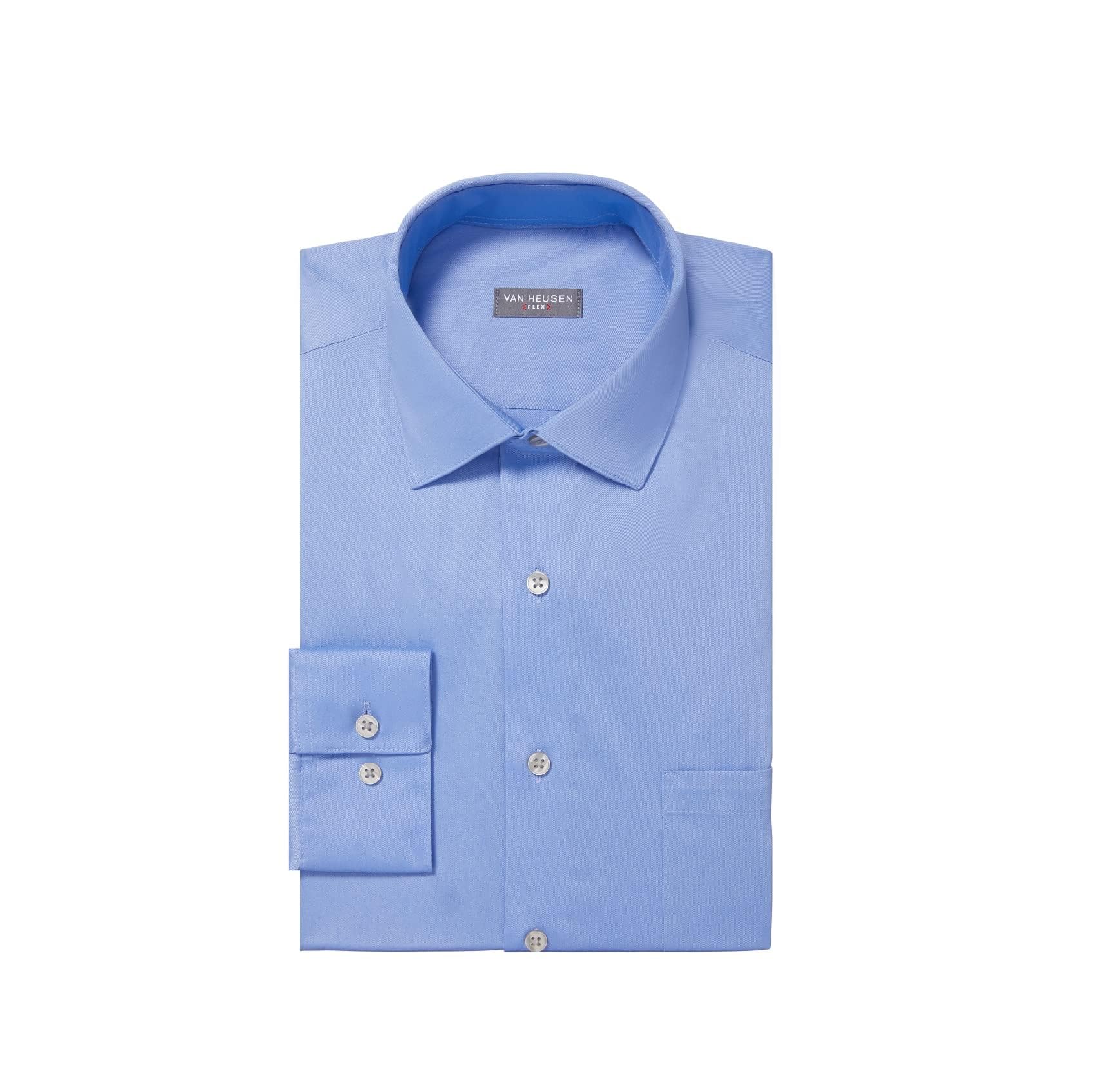 Van Heusen Men's Dress Shirt Regular Fit Ultra Wrinkle Free Flex Collar Stretch Solid, Blue Frost, 16"-16.5" Neck 34"-35" Sleeve