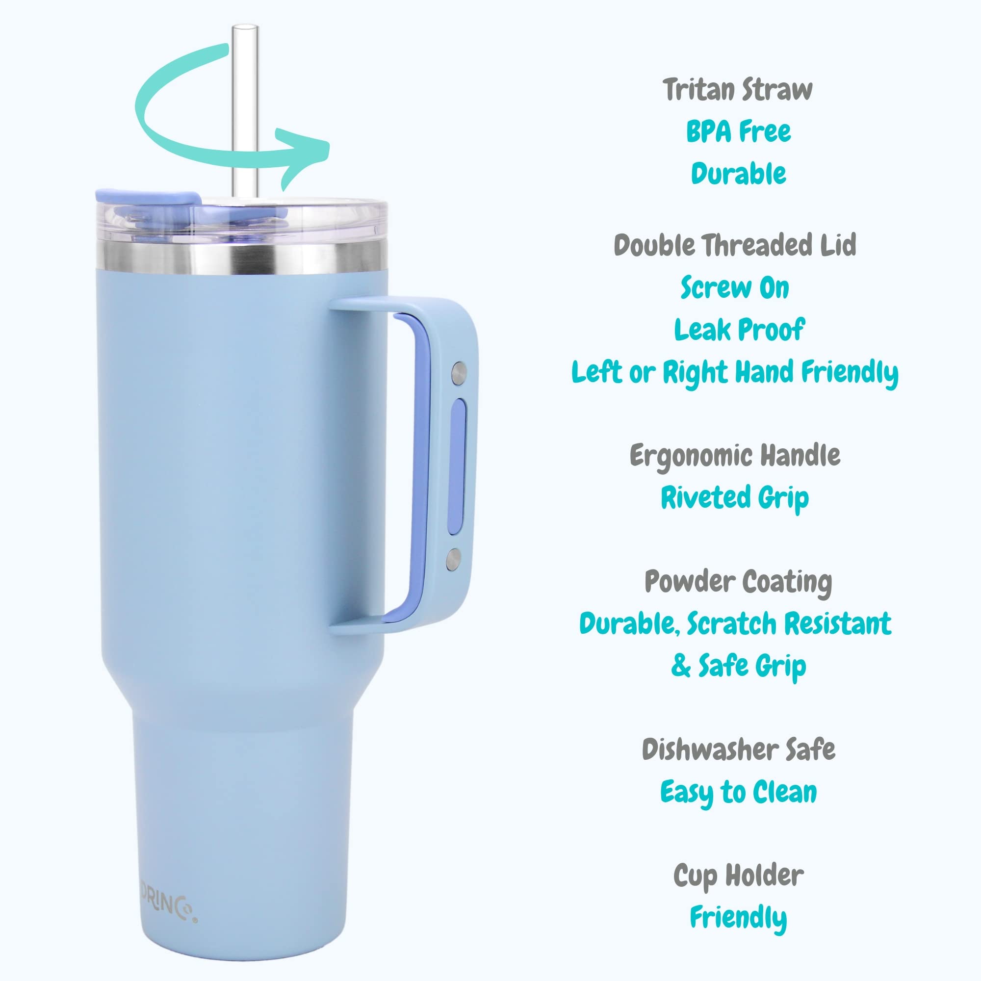Drinco 40oz 30 oz Tumbler with Handle, Straw Lid, Insulated Stainless Steel Travel Mug Water Bottle Ice Coffee Cup For Cold and Hot, BigSur (40oz, Sky Blue)