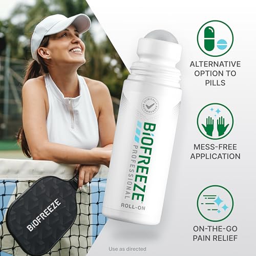 Biofreeze 13566 Professional Menthol Roll-On Pain-Relieving Gel 3 FL oz Green, Backache, Strains, Bruises, & Sprains, Pack of 3