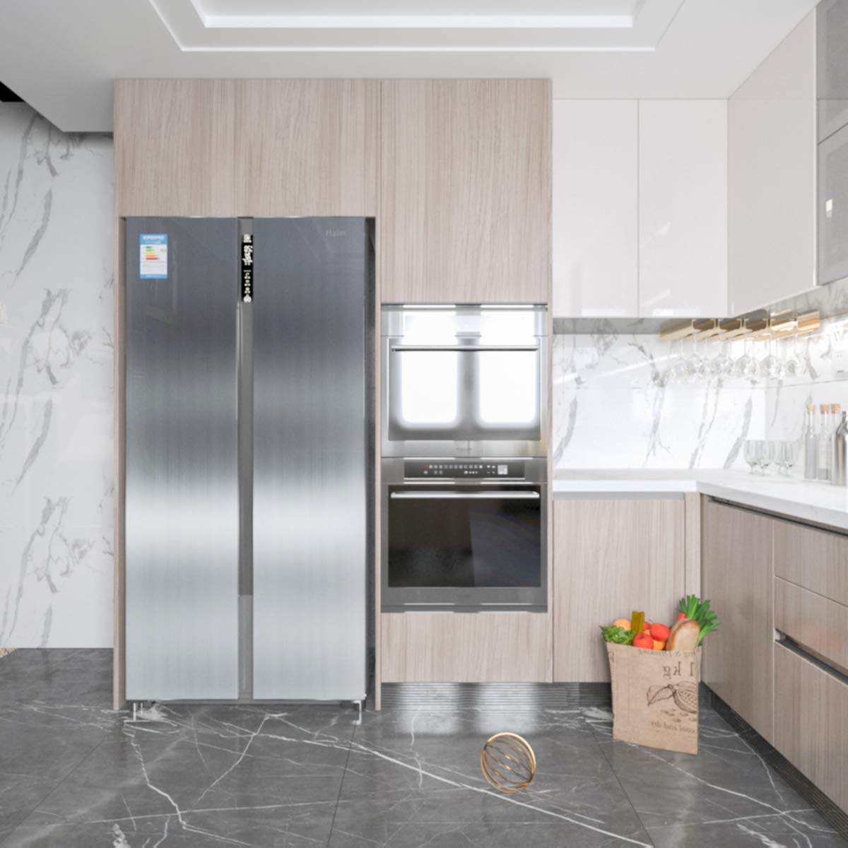 BAYYA Silver Contact Paper【Thicken】Stainless Steel Metallic Look Kitchen Backsplash Wallpaper Peel Stick Oil Proof Waterproof Sticker for Dishwasher Fridge Self Adhsesive Removable Wall Sticks