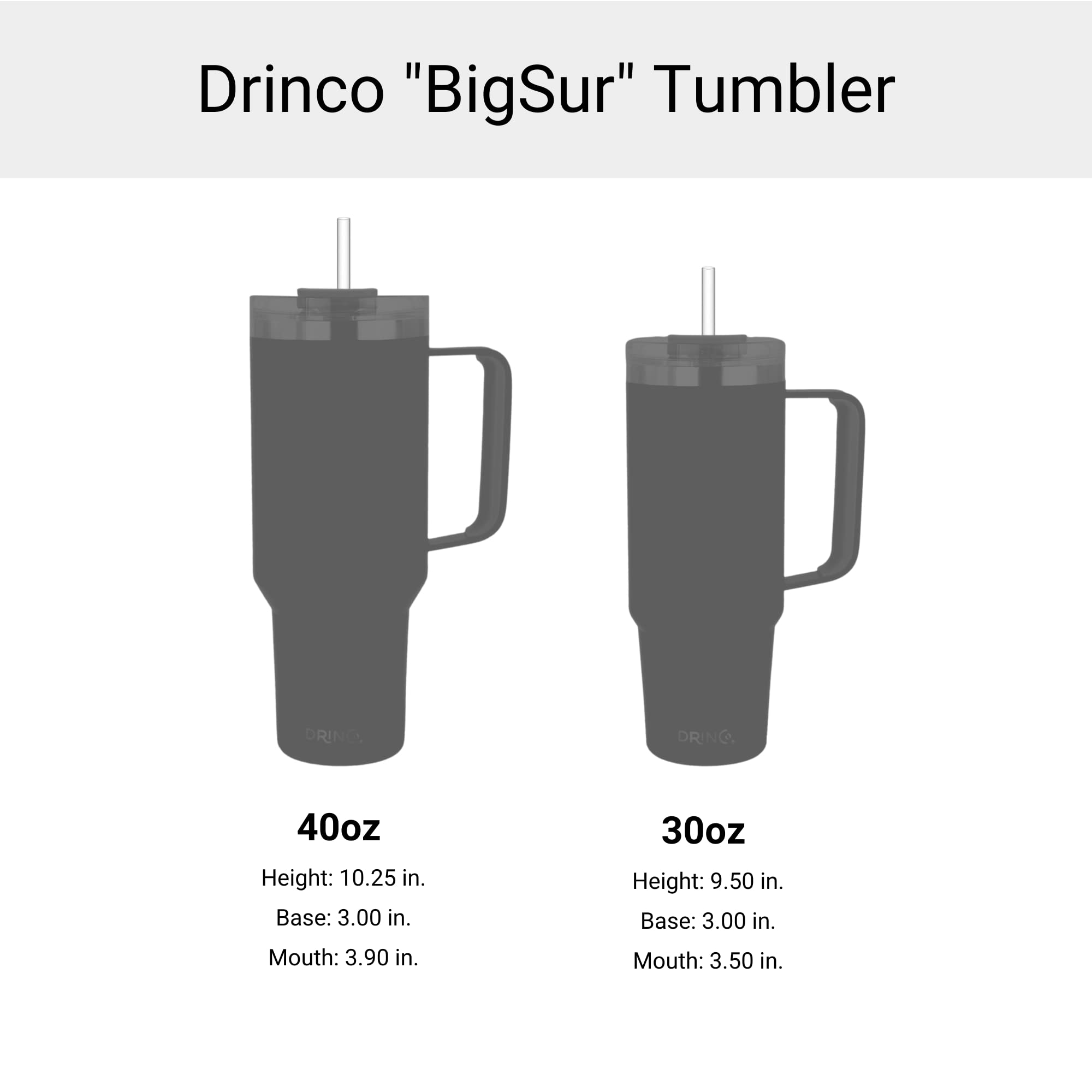 Drinco 40oz 30 oz Tumbler with Handle, Straw Lid, Insulated Stainless Steel Travel Mug Water Bottle Ice Coffee Cup For Cold and Hot, BigSur (40oz, Sky Blue)