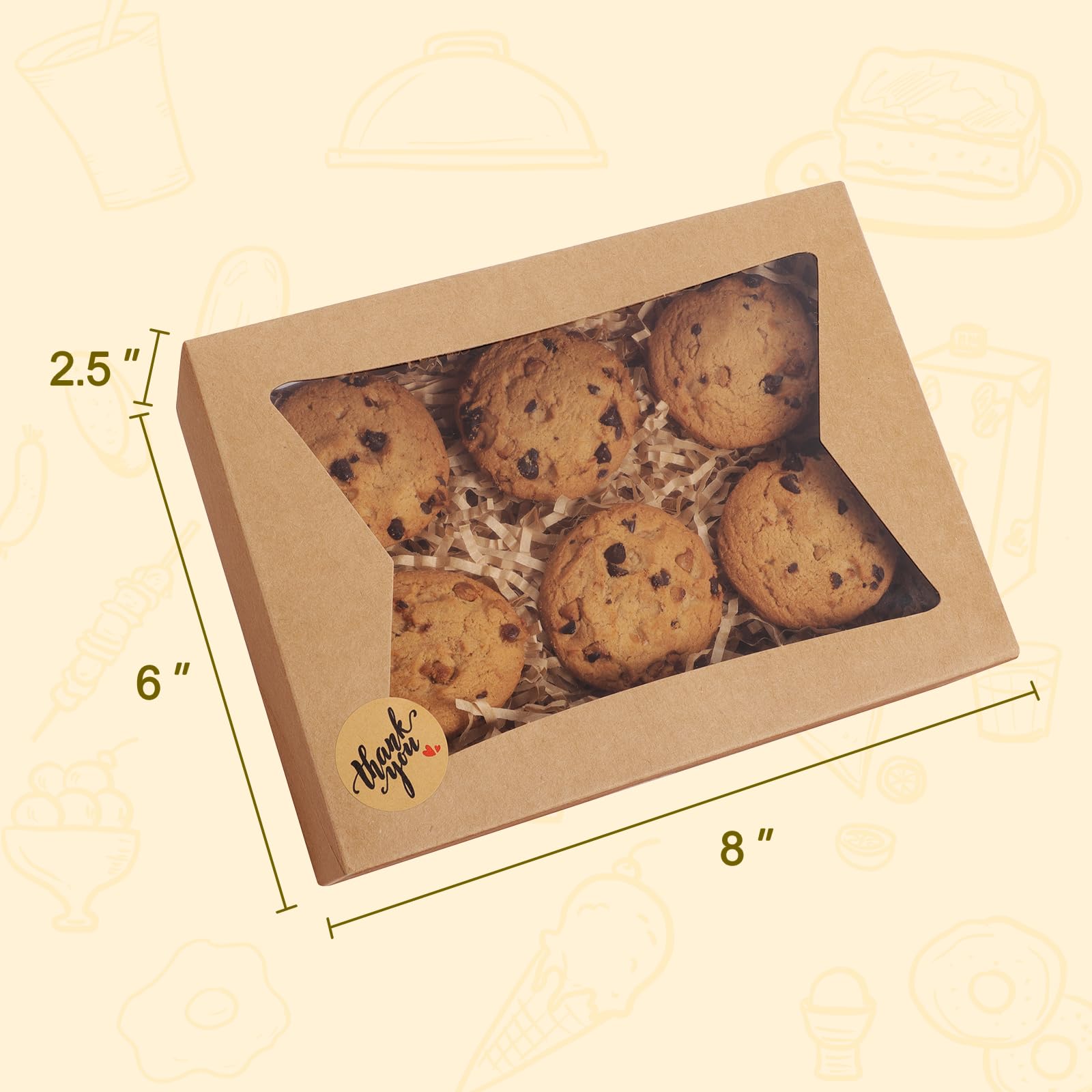 Eupako 8x6x2.5" Cookie Boxes with Window, Brown Gift Boxes for Presents , Auto Pop up Gift Box, Kraft Paper Pastry Boxes for Bakery, Cookies, Donuts, Candy - 25 Pack