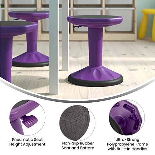 Flash Furniture Carter Adjustable Height Kids Active Stool - Flexible Purple Stool for Classroom and Home - Non-Skid Bottom - Rubberized Seat - 14" - 18" Seat Height
