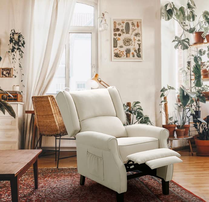 COOLDEX Wingback Recliner Chair with Heat & Massage Feature, Tufted Fabric Accent Chair Sofa for Reading, Living Room and Bedroom (Beige)