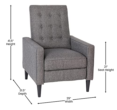 Flash Furniture Ezra Pushback Recliner - Mid-Century Modern Gray Fabric Upholstery - Button Tufted Back - Residential & Commercial Use Grey