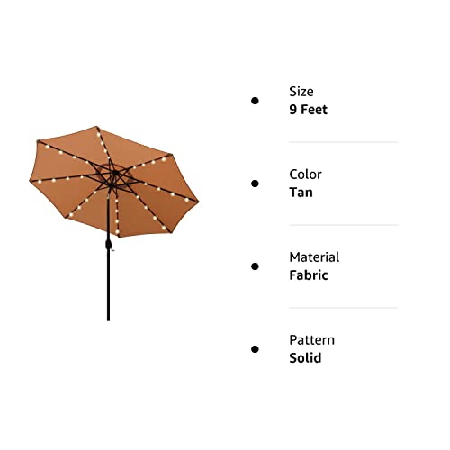 Blissun 9 ft Solar Umbrella, 32 LED Lighted Patio Umbrella, Table Market Umbrella, Outdoor Umbrella for Garden, Deck, Backyard, Pool and Beach (Tan)