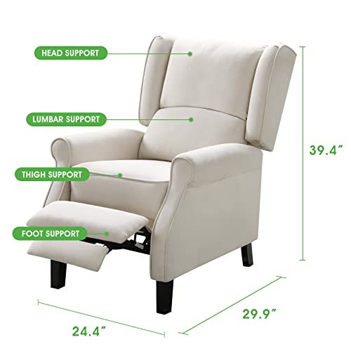 COOLDEX Wingback Recliner Chair with Heat & Massage Feature, Tufted Fabric Accent Chair Sofa for Reading, Living Room and Bedroom (Beige)