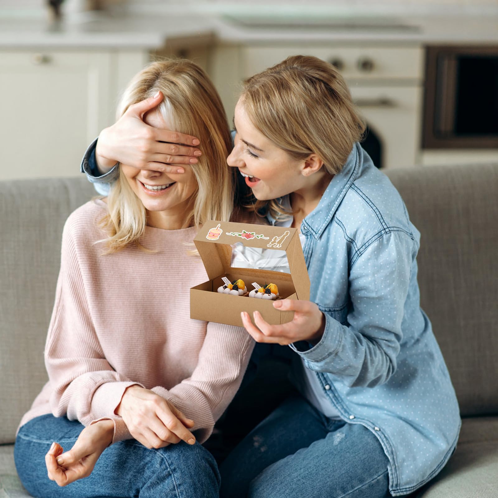 Eupako 8x6x2.5" Cookie Boxes with Window, Brown Gift Boxes for Presents , Auto Pop up Gift Box, Kraft Paper Pastry Boxes for Bakery, Cookies, Donuts, Candy - 25 Pack