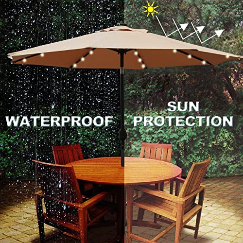 Blissun 9 ft Solar Umbrella, 32 LED Lighted Patio Umbrella, Table Market Umbrella, Outdoor Umbrella for Garden, Deck, Backyard, Pool and Beach (Tan)