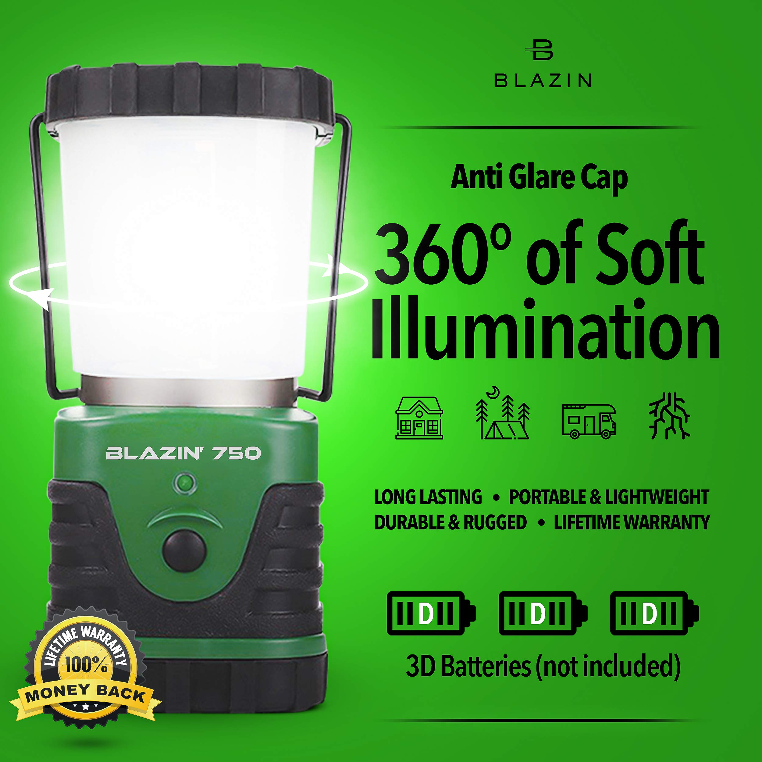 Blazin Ultra Bright Camping Lantern - Waterproof, Portable & Lightweight, 750 Lumens Battery Operated Camping Light - Ideal for Camping, Hurricane, Power Outages & Emergencies