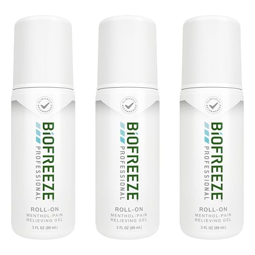 Biofreeze 13566 Professional Menthol Roll-On Pain-Relieving Gel 3 FL oz Green, Backache, Strains, Bruises, & Sprains, Pack of 3
