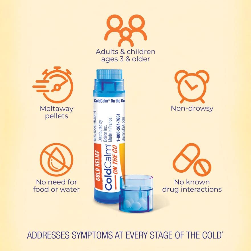 Boiron ColdCalm On The Go Cold Relief for Sneezing, Runny Nose, Nasal Congestion, and Sore Throat - 2 Count (160 Pellets)
