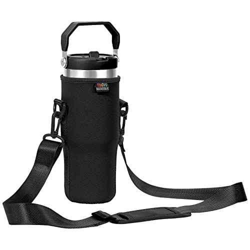 Nuovoware Water Bottle Carrier Bag Fits Stanley Flip Straw Tumbler, 30OZ Bottle Pouch Holder with Adjustable Shoulder Strap, Neoprene Water Bottle Holder for Hiking Travelling Camping, Black