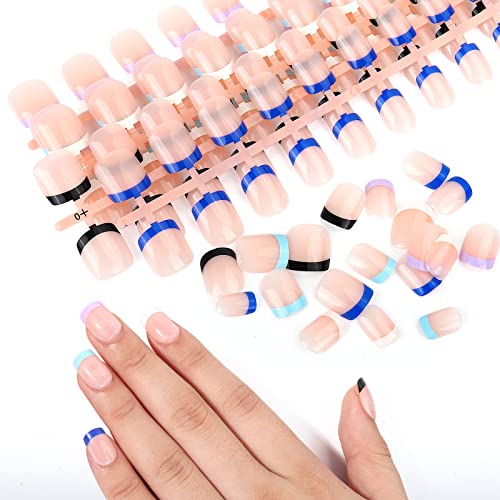Yokilly 120pcs French Tip Press on Nails Short, Natural French Fake Nails, Acrylic False Nails Kit Including 12 Size False Nails, Multicolor Nails Tips Sets with Nail Glue Stickers, Files and Stick