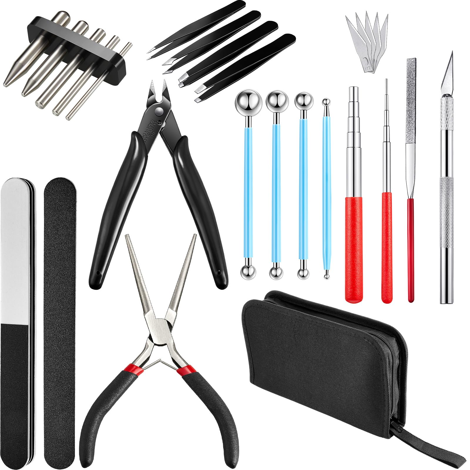 24Pcs Metal Puzzle Tool Set DIY Metal Model Kits Tools with Clippers Edge Bending Tool Tab Twisting Tool Cylinder Cone Shape Bend Assist Tool Wire Wrapping Mandrel Ball Stylus and Bag for Metal Puzzle