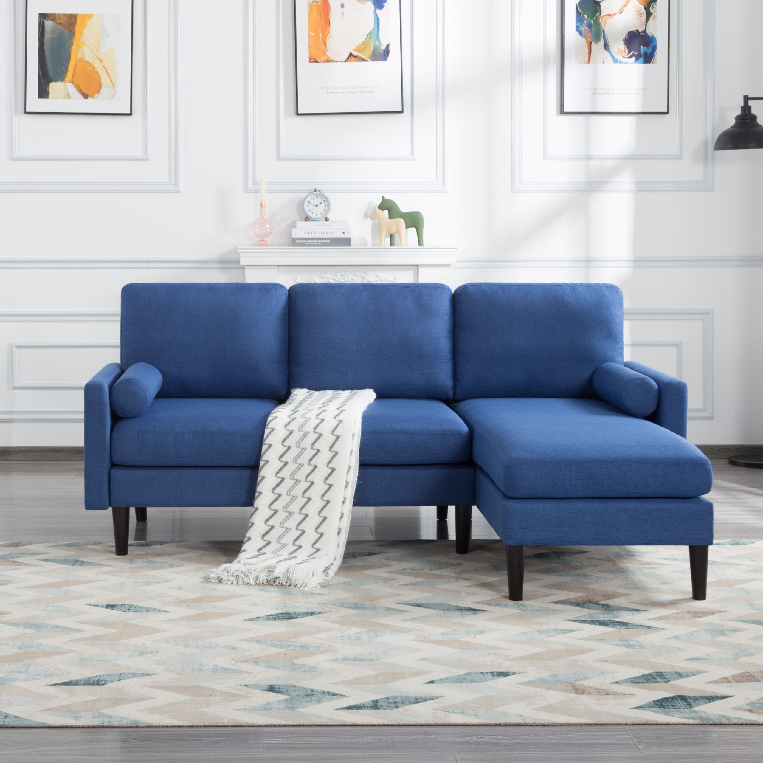 Eafurn L Shaped Sectional Sofa with Reversible Chaise Lounge, 3 Seater Convertible Corner Couch with Rubber Wood Legs, Modern Fabric Sofa&Couches for Living Room, Apartment and Small Space