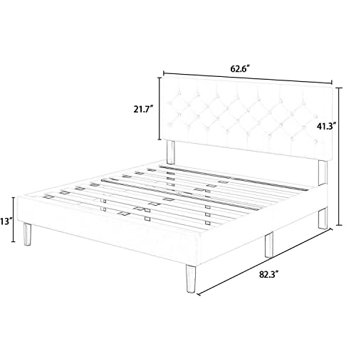 Catrimown Queen Size Upholstered Linen Platform Bed Frame with Button Tufted Headboard, Strong Wood Slat Support, Mattress Foundation, No Box Spring Needed, Easy Assembly, Beige