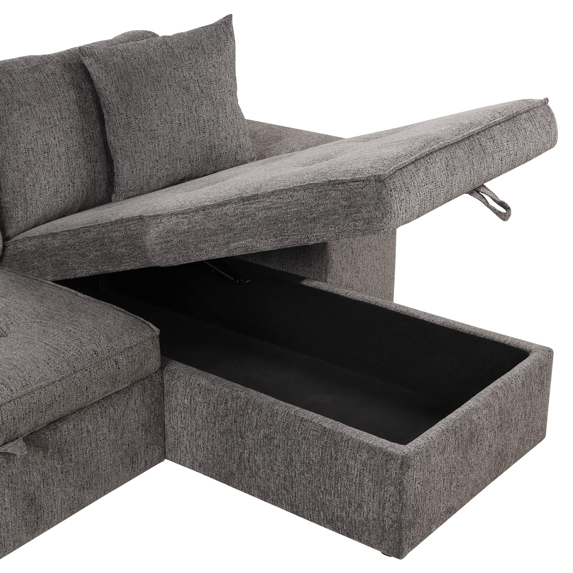 FANYE Corner Sectional Sleeper Reversible Storage Chaise, Modern Convertible Practical Sofa Pull Out Sleep Couch Bed for Home Apartment Office Sofabed, Charcoal Gray 2 Stools 104.5" W