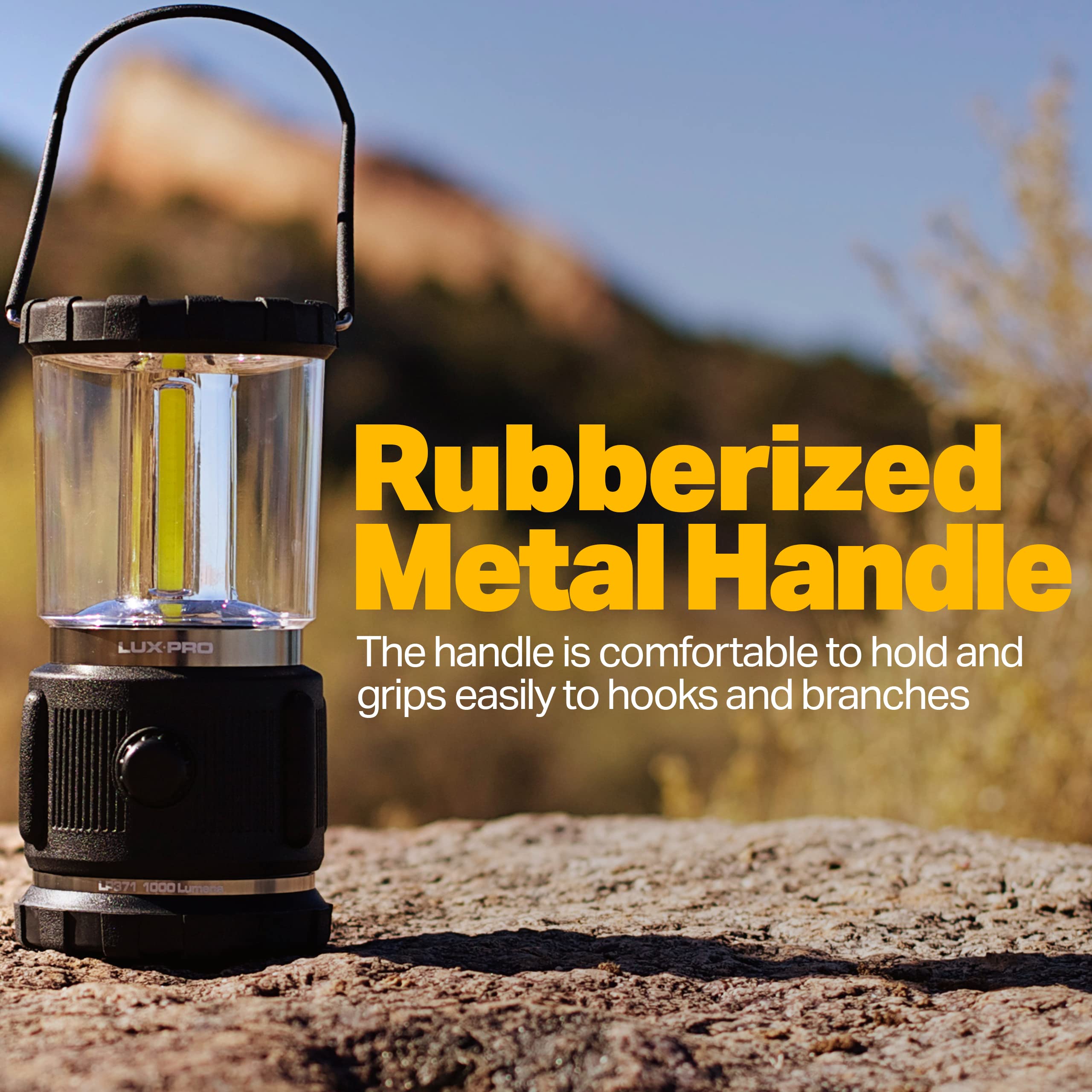 LUXPRO 4D Rugged 1000 Lumen LED Lantern with 4 Broadbeam LEDs for Up to 20 Hours of Use - Camping Lantern with Rubberized Metal Handle and IPX4 Water-Resistant Rating
