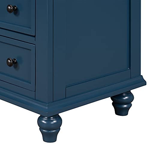 Knocbel 3-Drawer Nightstand with Pull-Out Tray, Wooden Bedside Night Stand Sofa Side End Table with Legs, 110lbs Weight Capacity, 28.1" H x 28" W x 16.9" D (Blue)
